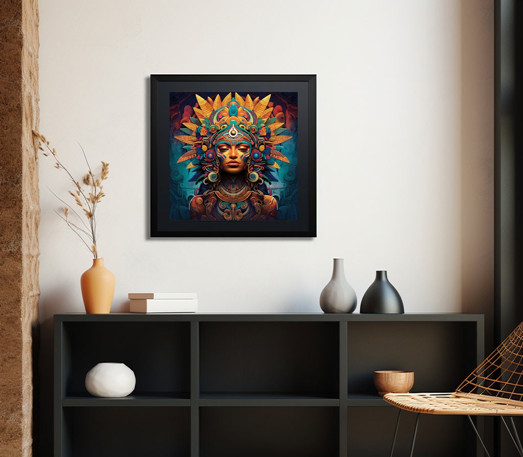 Aztec God Print Moon Goddess Mayan Wall Art Mythological Digital Art - Etsy