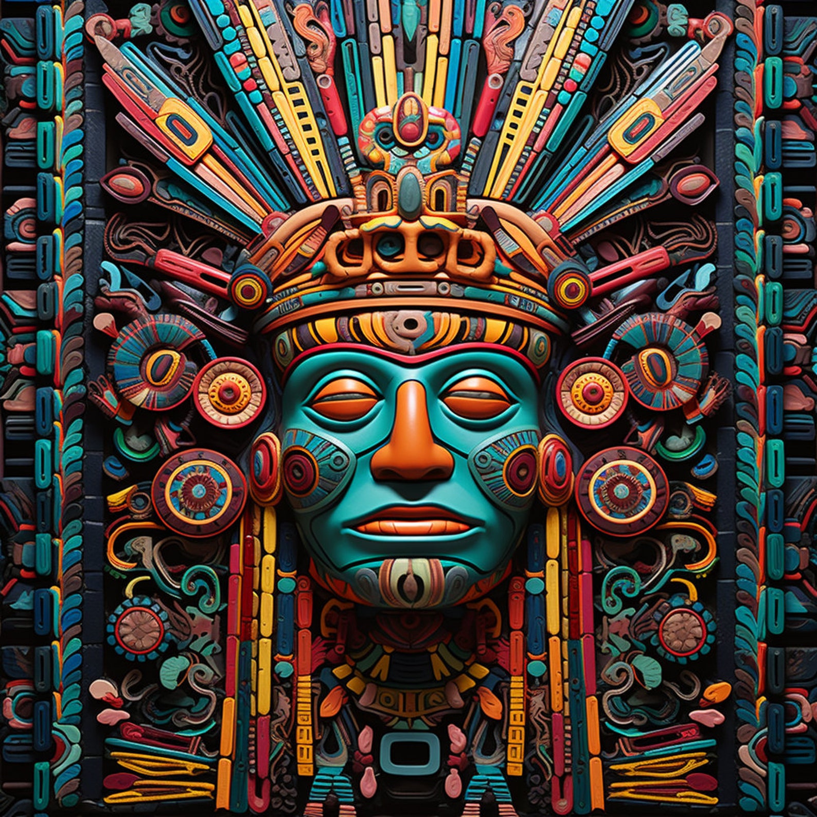 Aztec God Print God of Visions Mayan Wall Art Mythological Digital Art ...