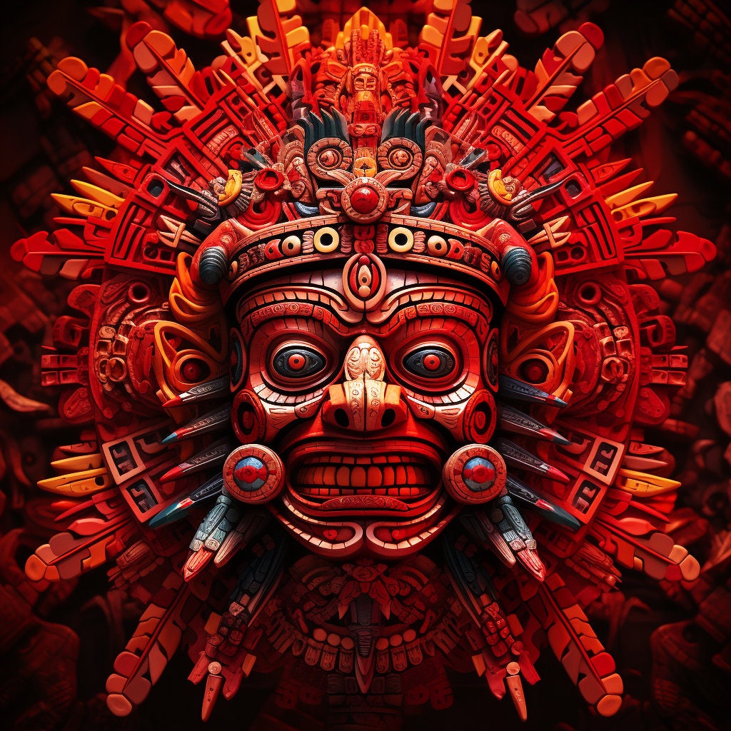 Aztec God Print God of Fire Mayan Wall Art Aztec Wall Art Mythological ...