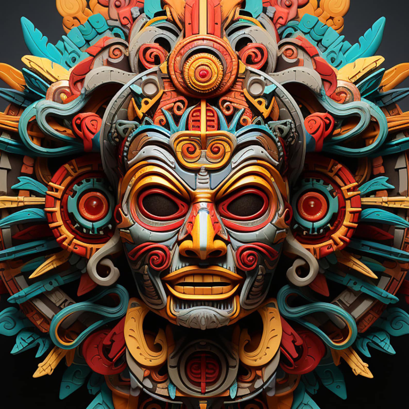 Aztec Print of God of North Wind, Aztec Wall Art, Aztec Digital Print ...