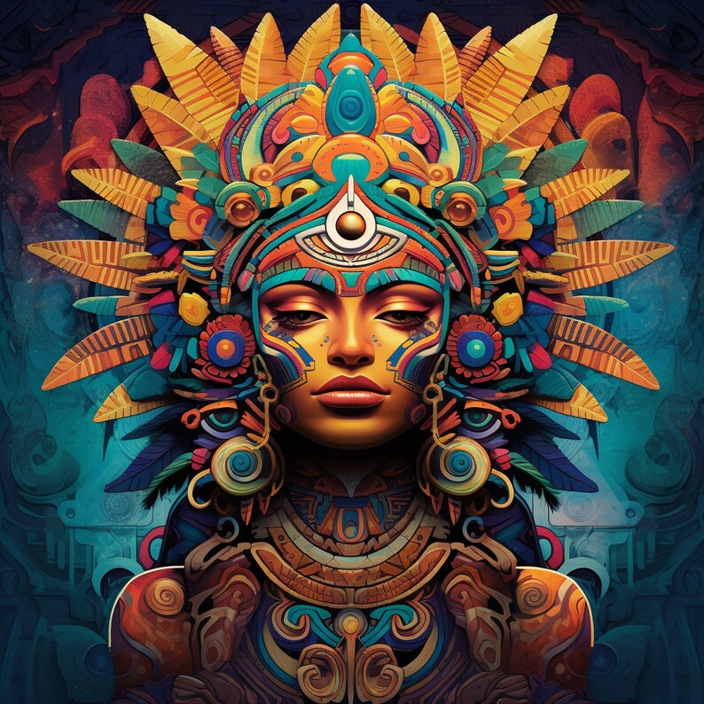 Aztec God Print Moon Goddess Mayan Wall Art Mythological Digital Art - Etsy