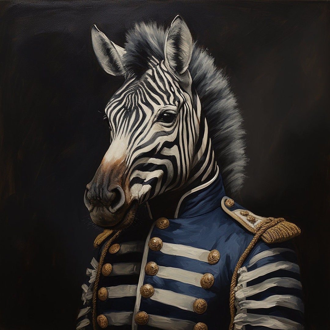 Gallant Zebra Officer - Vintage Military Style - Instant Art Download ...