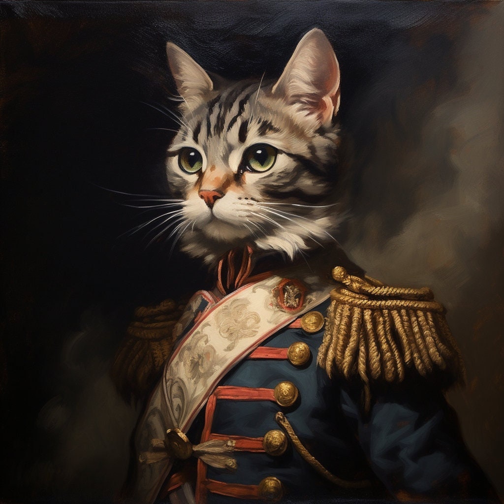 Cat Officer Portrait - -military Animal Portraits - Historical Animal Art - Etsy