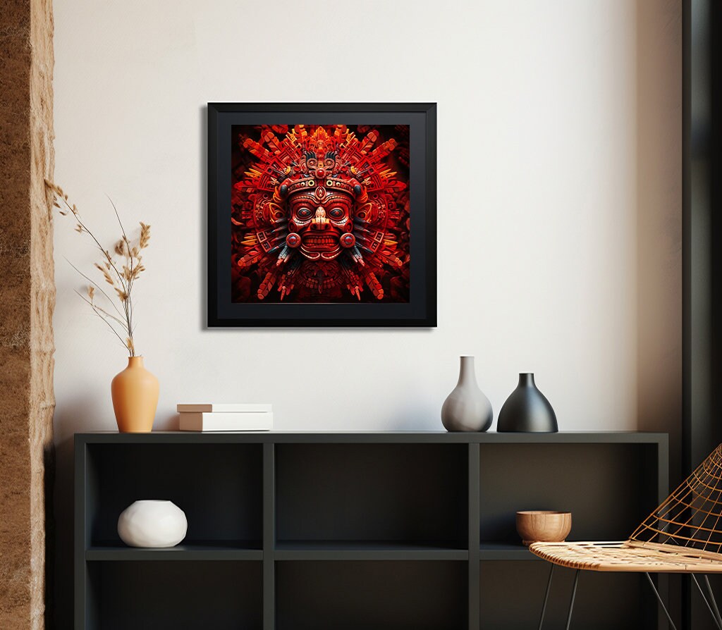 Aztec God Print God of Fire Mayan Wall Art Aztec Wall Art Mythological ...
