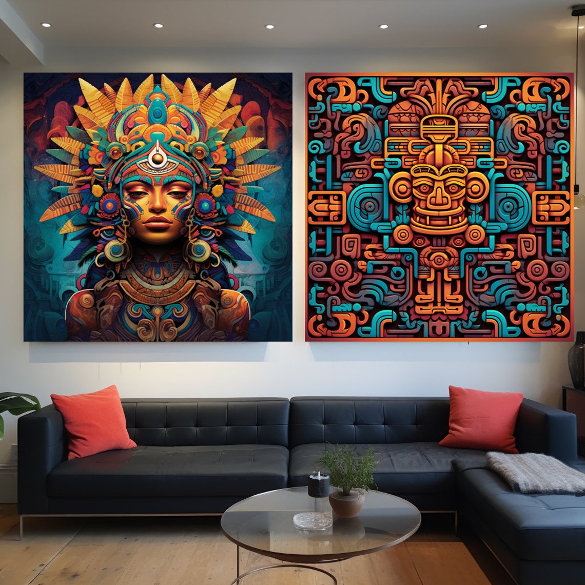 Aztec God Print Moon Goddess Mayan Wall Art Mythological Digital Art - Etsy