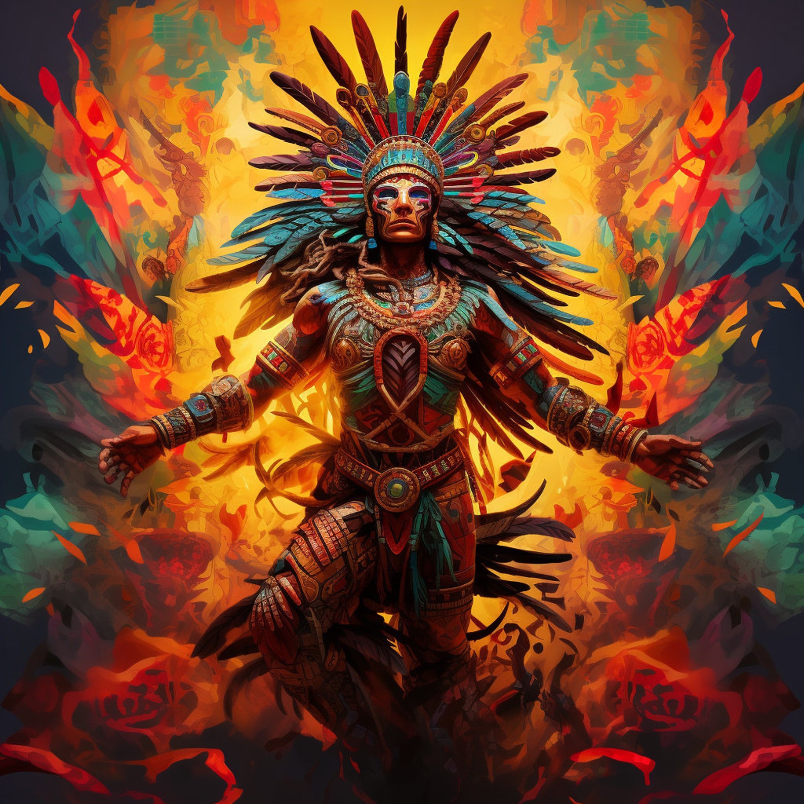 Aztec God of Venus and Fire Mayan Wall Art Aztec Digital Print ...