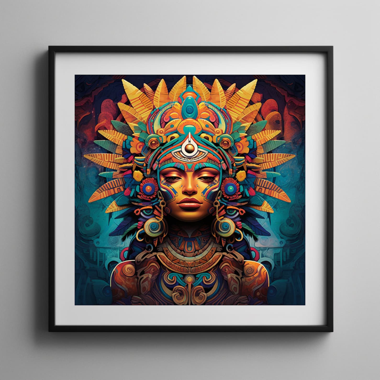 Aztec God Print Moon Goddess Mayan Wall Art Mythological Digital Art - Etsy