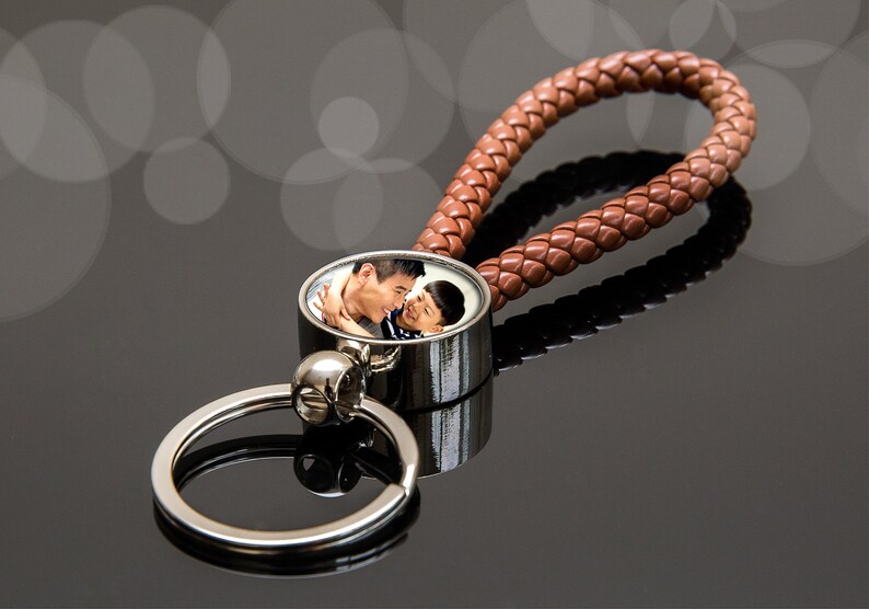 Round Photo Braided Brown Keyring / Personalised Keyring / Personalized ...