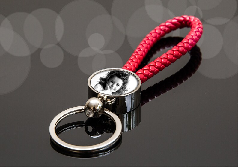 Round Photo Braided Red Keyring / Personalised Keyring / Personalized ...