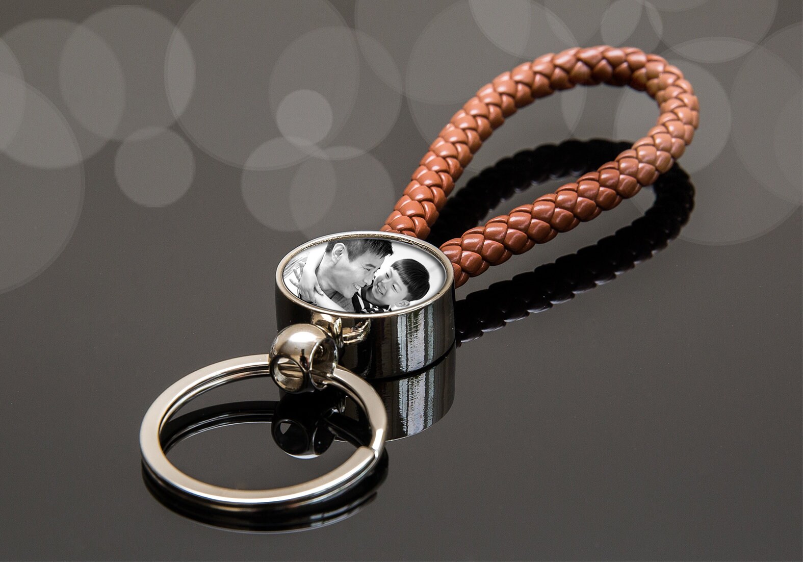 Round Photo Braided Brown Keyring / Personalised Keyring / Personalized ...