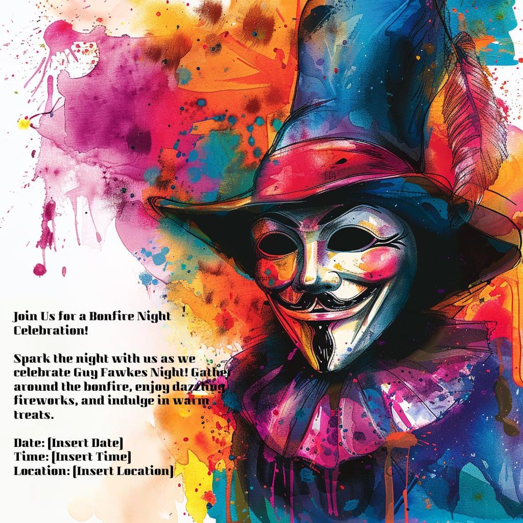 Guy Fawkes Night Party Invitation Bonfire Night Celebration Editable ...