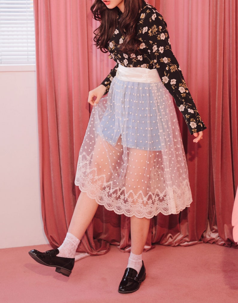 Womens Wrap Skirt Hanbok Korean Sheer See Through Midi Etsy