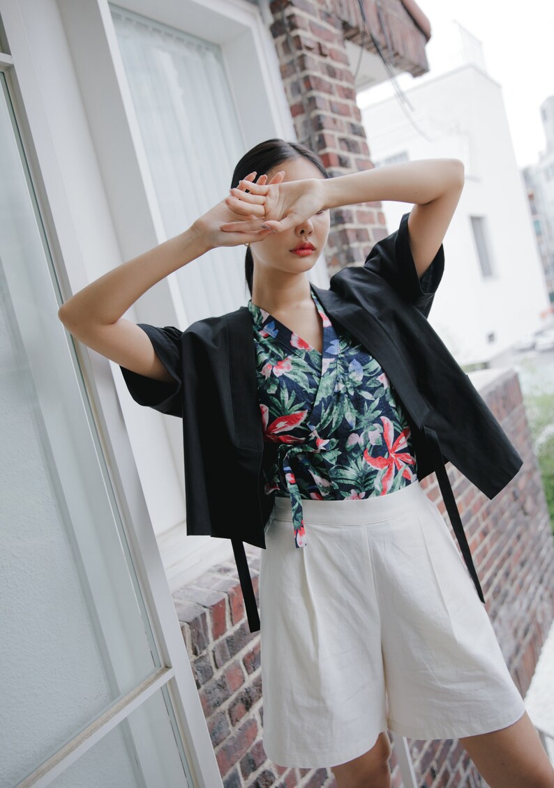 Women's Floral Blouse Sleeveless Linen Hanbok Korean | Etsy