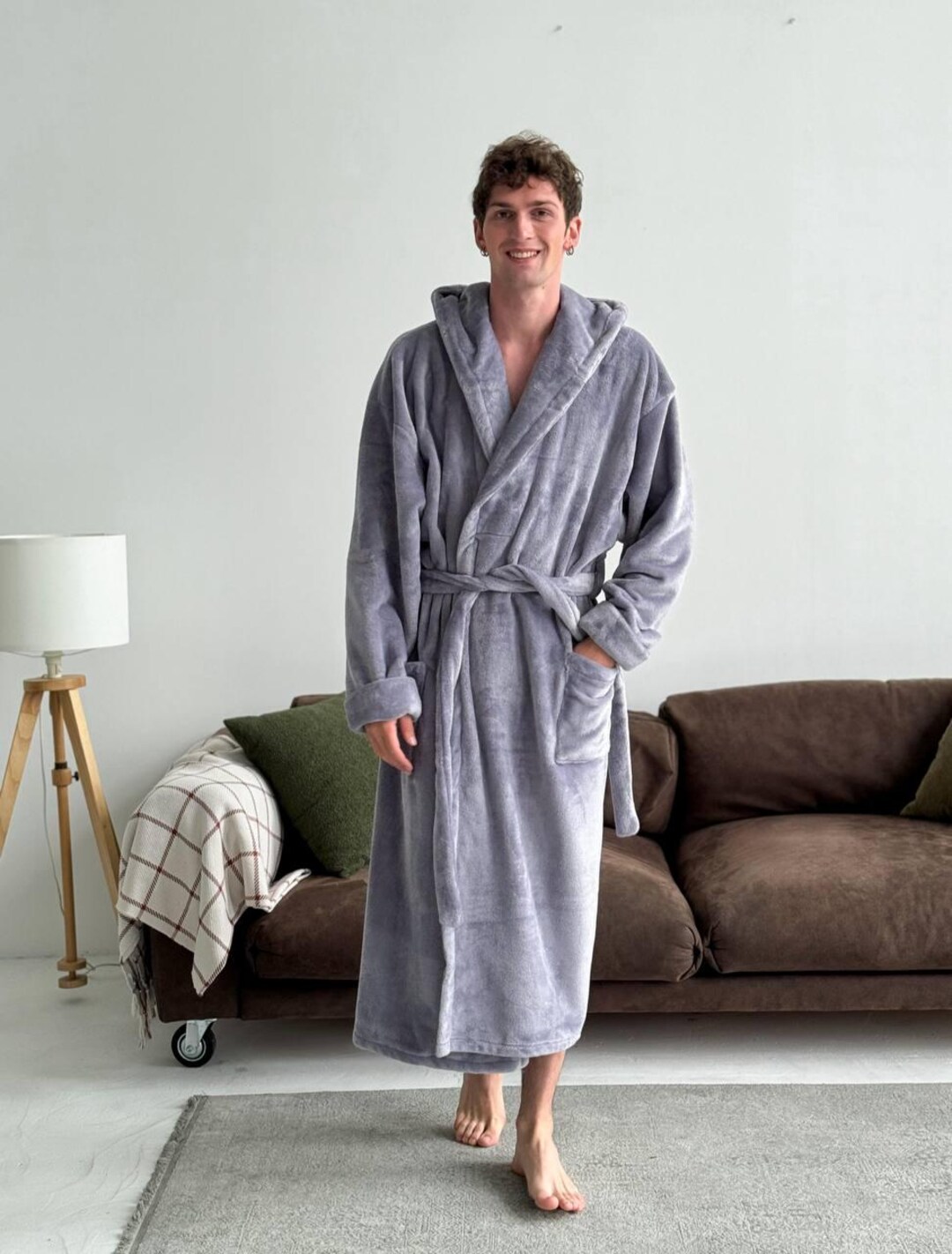 Mens Long Robe and Bathrobe, Long Velvet Dressing Gown, Plus Size XXL ...