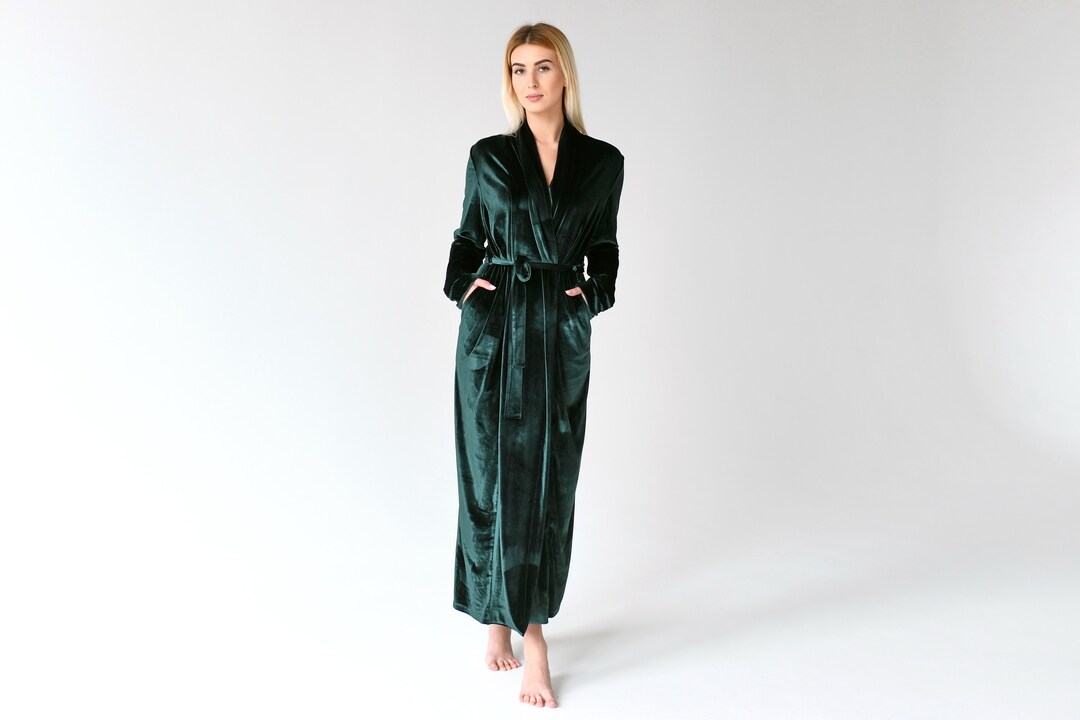 Bridesmaid Robe, Green Velvet Robe, Velvet Kimono Robe, Robes for ...
