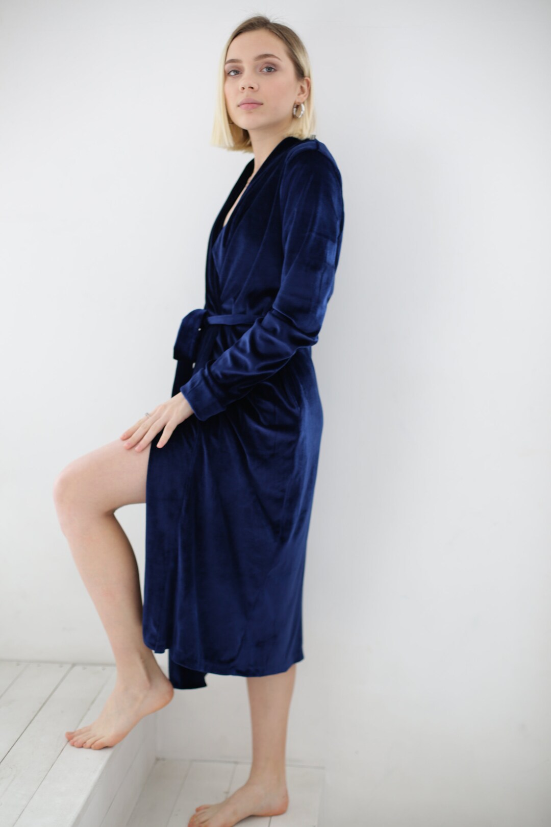 Velvet Velour Mid Robe Blush Pink Bridal Robe Beige - Etsy