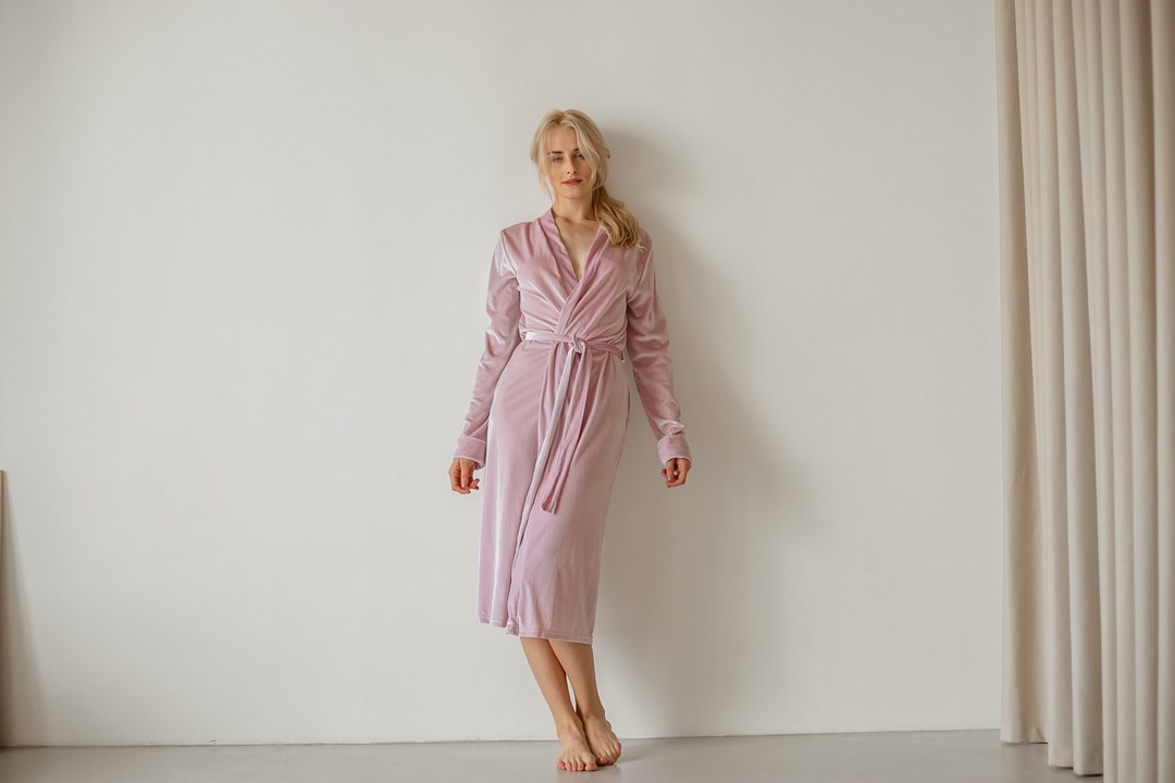 Velvet Velour Mid Robe Blush Pink Bridal Robe Beige - Etsy
