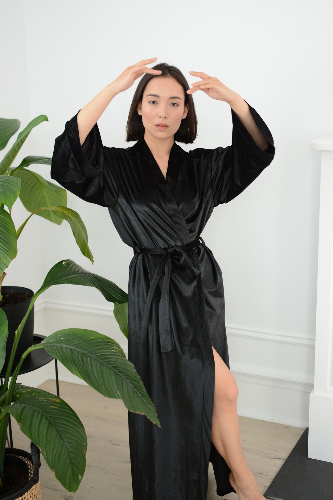 Kimono Velvet Robe, Velour Robe, Long Bridal Robe, Long Velvet Robe ...