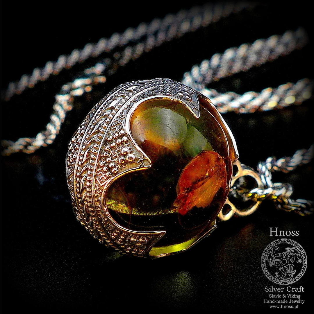 Viking Amulet Necklace - Baltic Amber Ball With Silver Cover 21/22mm - Etsy