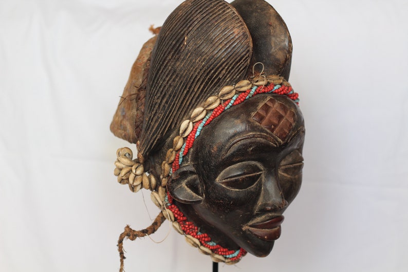 Vintage Punu Tribe Mask.okuyi Face Mask,gabon. Punu Mask With Cowrie ...