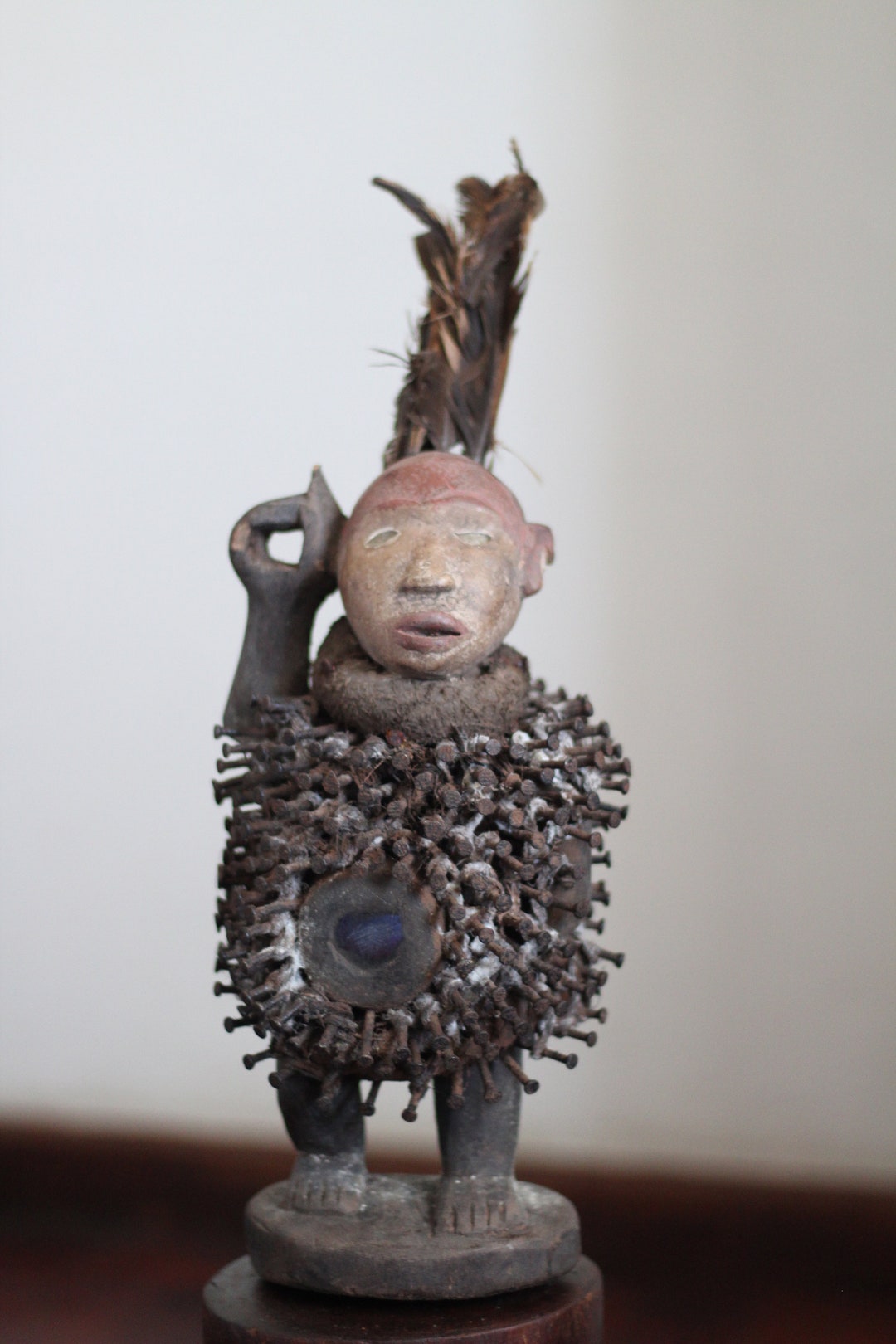 African Nail Statue. Sculpture for Protection. Nkisi Nkondi. Wooden ...
