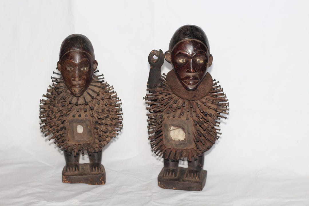 African Nail Statue. Sculpture for Protection. Nkisi Nkondi. Wooden ...