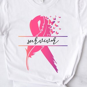 Breast Cancer Ribbon SVG With Butterflies Split Cancer - Etsy