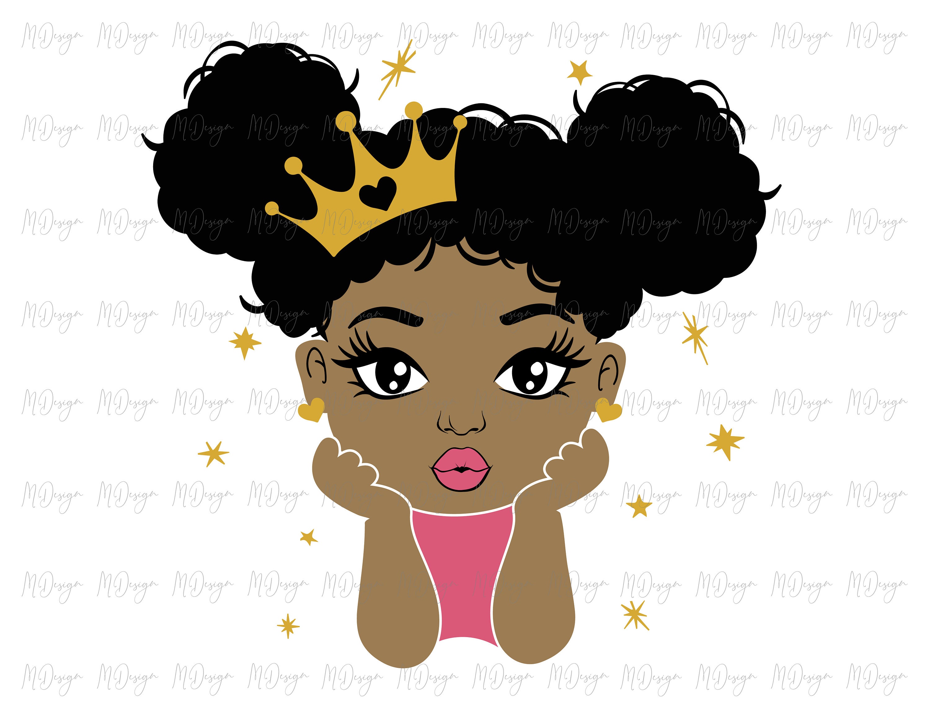 Little Afro Girl Princess SVG with Puff Hair Cutting Files | Etsy