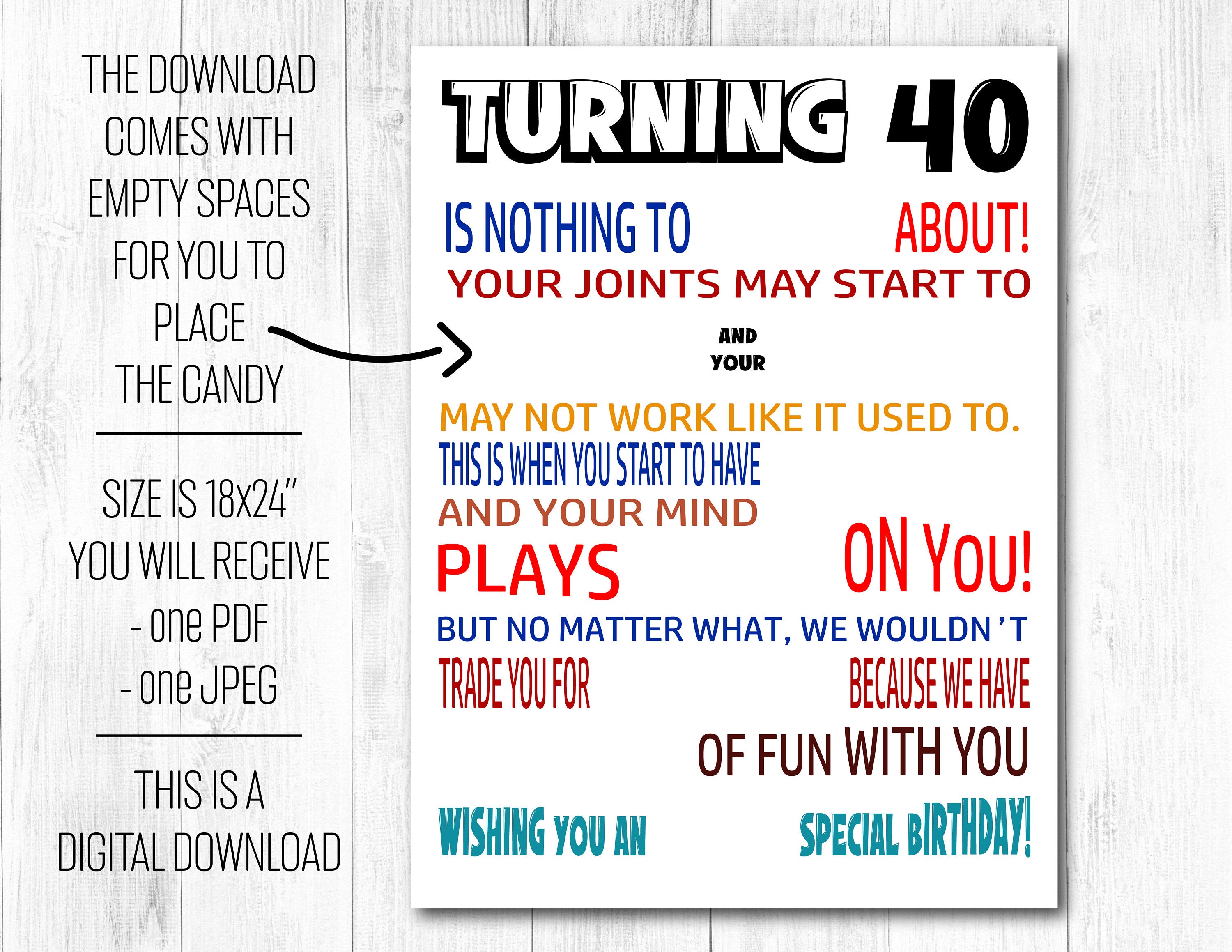 40th Birthday Funny Candy Poster Printable PDF Sarcastic - Etsy