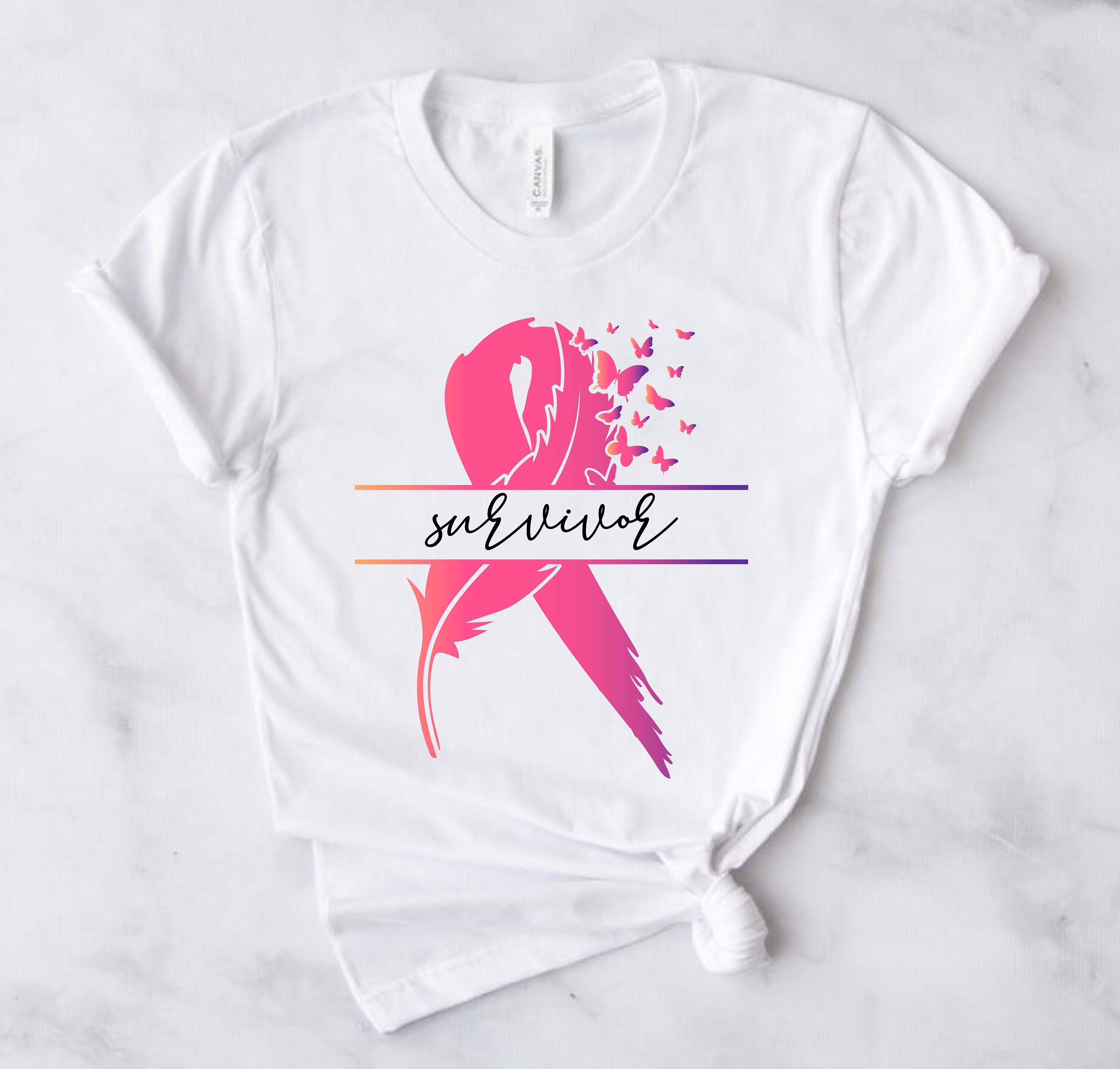 Breast Cancer Ribbon SVG With Butterflies Split Cancer - Etsy
