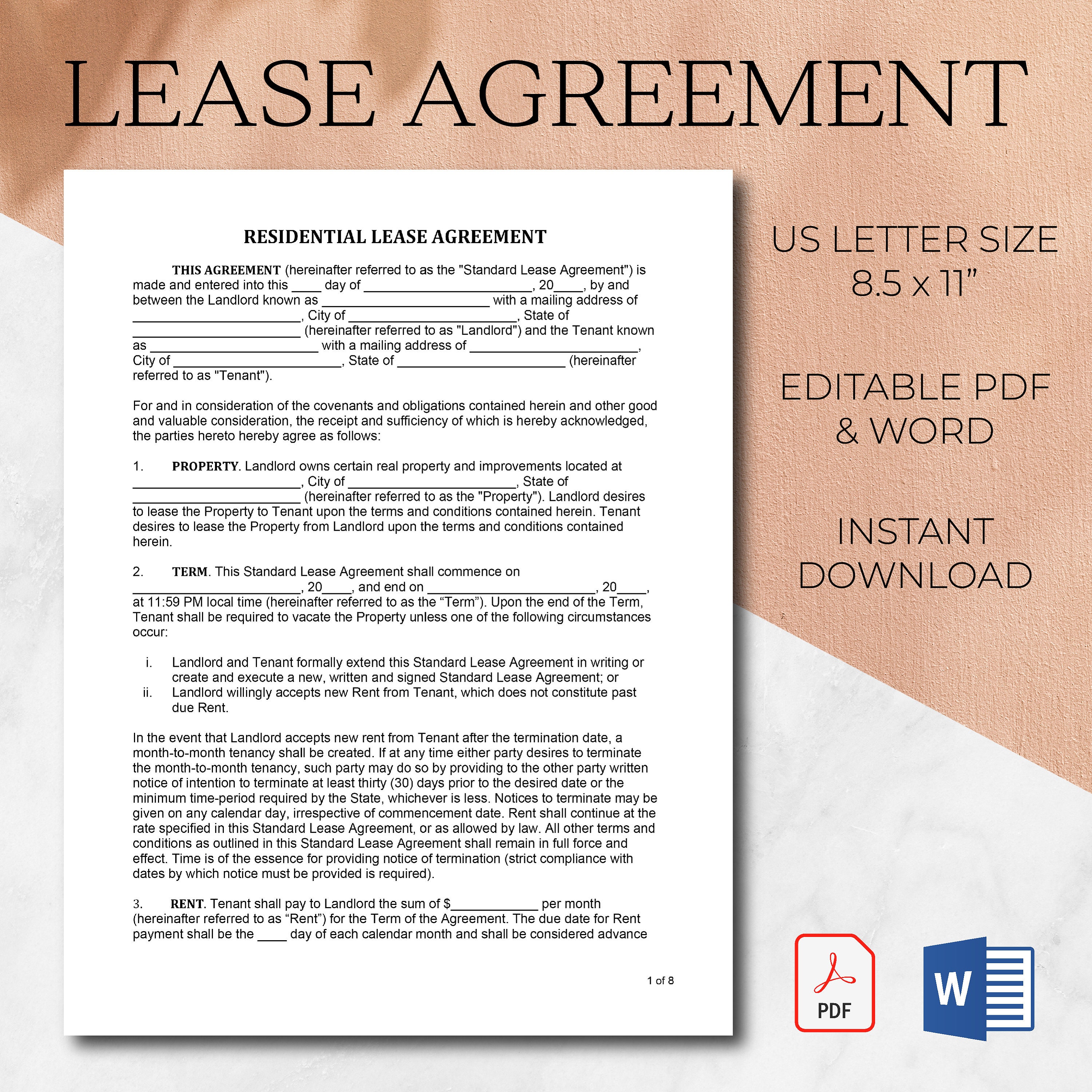 Editable Residential Lease Agreement Template (digital Download) - Etsy