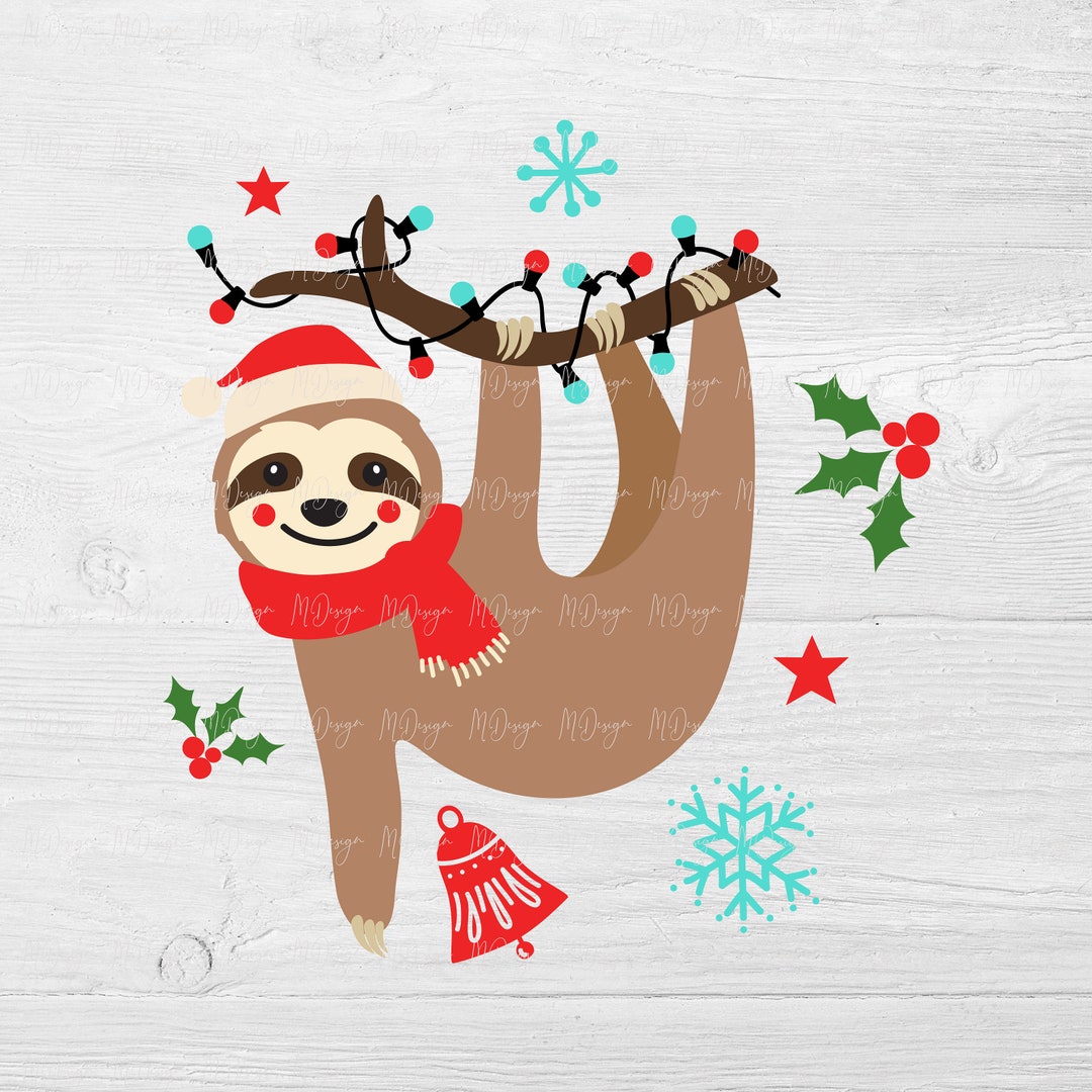 Christmas Sloth SVG Clipart Cricut Cutting Files for Vinyl, Card Making ...