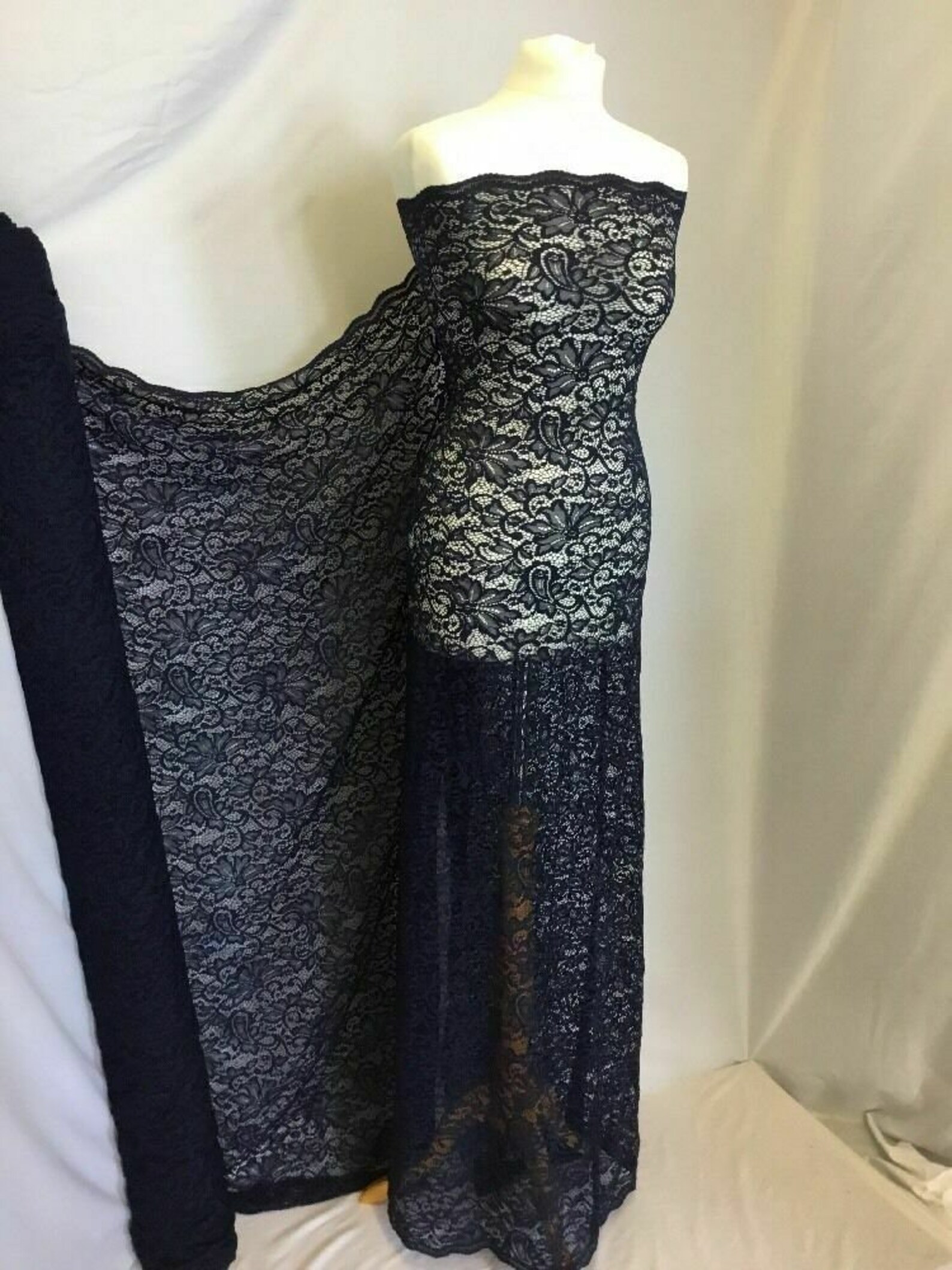 NEW Designer Navy Stretch Net Floral Paisley Lace Double - Etsy