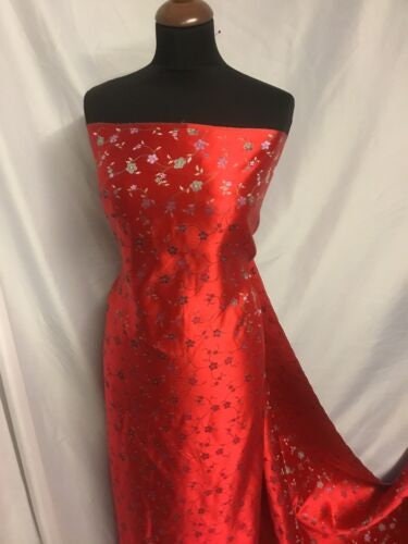 New Silky Red Floral Brocade Gorgeous Jacquard High Quality Fabric ...