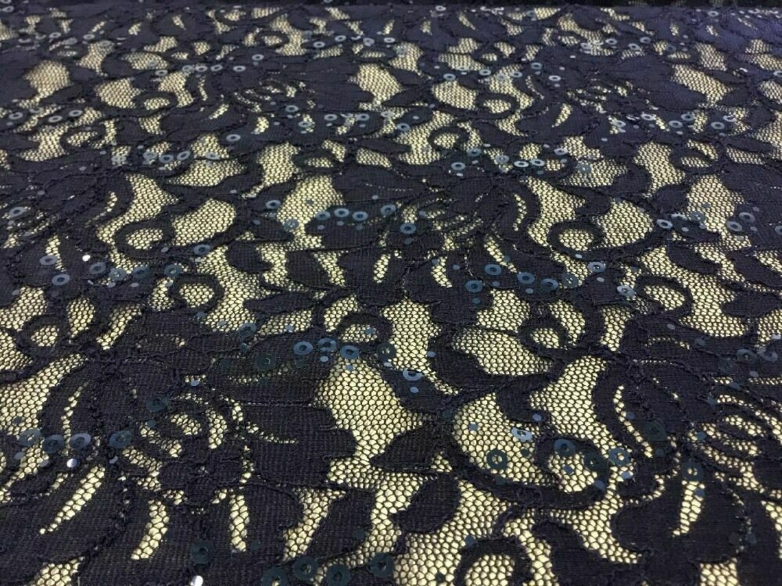 NEW Navy Corded Lace Fabric With Navy Sequins All Over 54" 136cm Lace ...