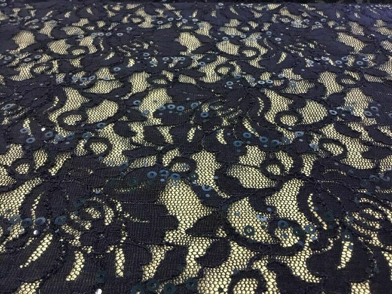 NEW Navy Corded Lace Fabric With Navy Sequins All Over 54" 136cm Lace ...