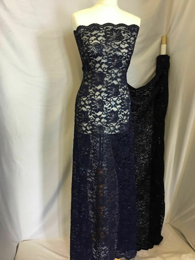 NEW Navy Corded Lace Fabric With Navy Sequins All Over 54" 136cm Lace ...