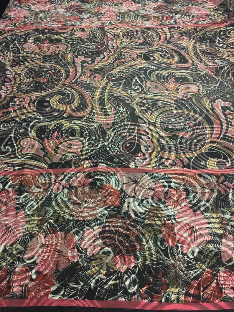 NEW Beautiful 100% Silk Chiffon Swirl Border Print Fabric 42" 108 Cm ...