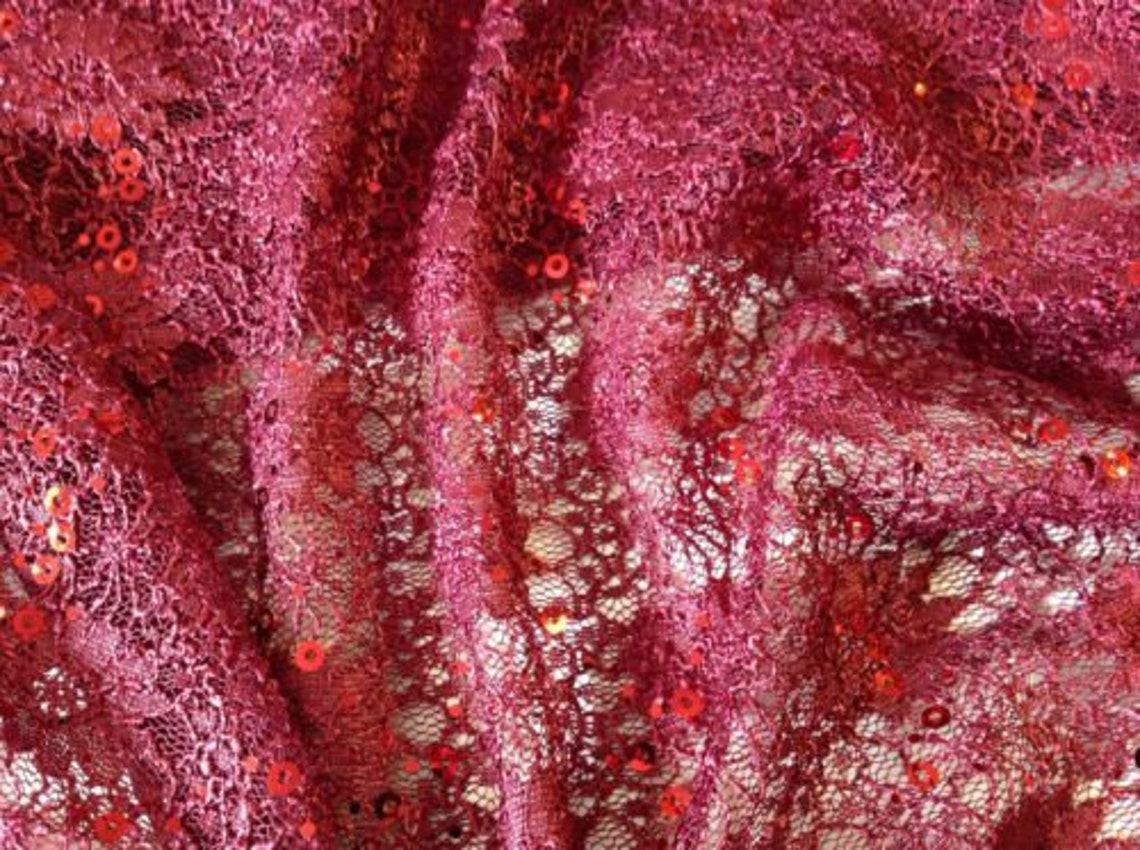 New maroon corded stretch lace maroon sequins scallop border | Etsy