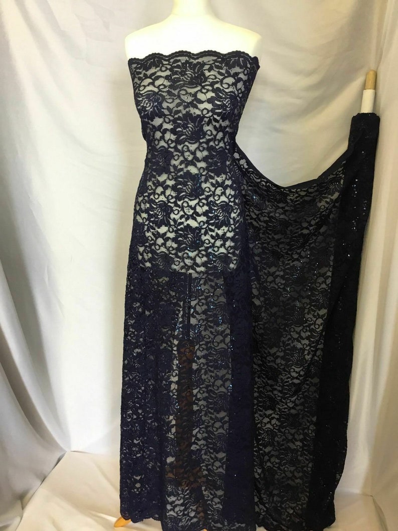 NEW Navy Corded Lace Fabric With Navy Sequins All Over 54" 136cm Lace ...