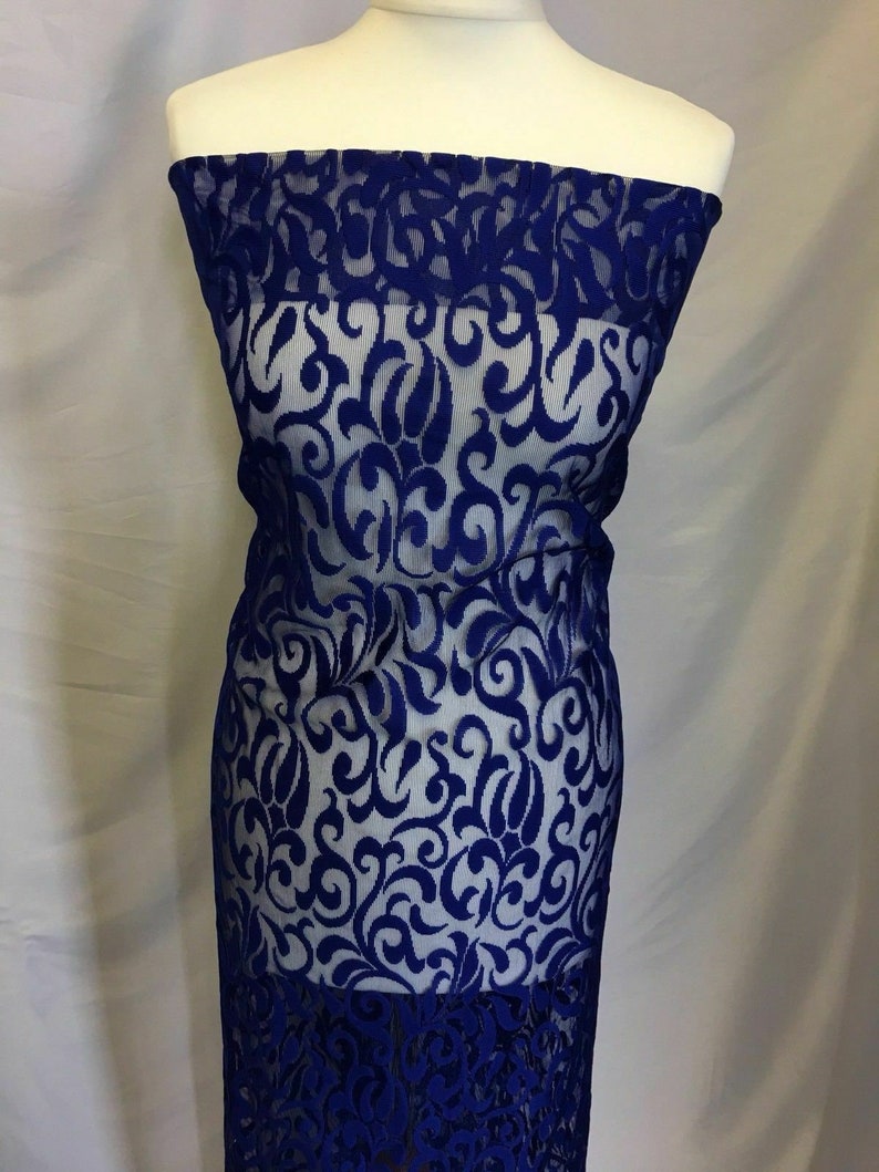 NEW Gorgeous Designer Royal Blue Burnout Lace Fabric 42” 108 Cm ...