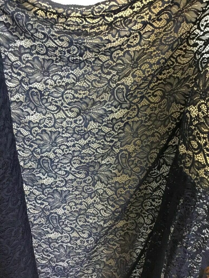 NEW Designer Navy Stretch Net Floral Paisley Lace Double - Etsy