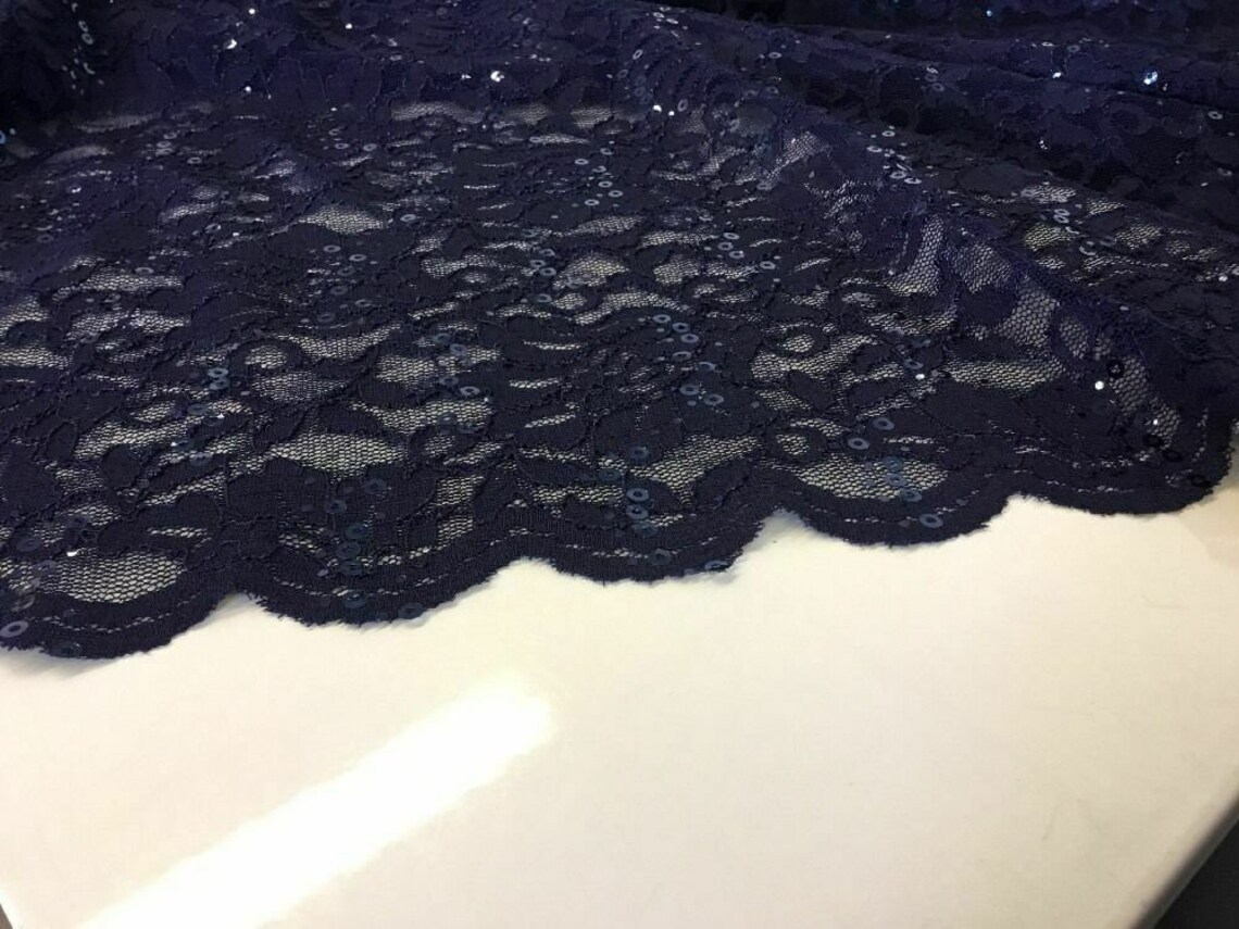 NEW Navy Corded Lace Fabric With Navy Sequins All Over 54" 136cm Lace ...