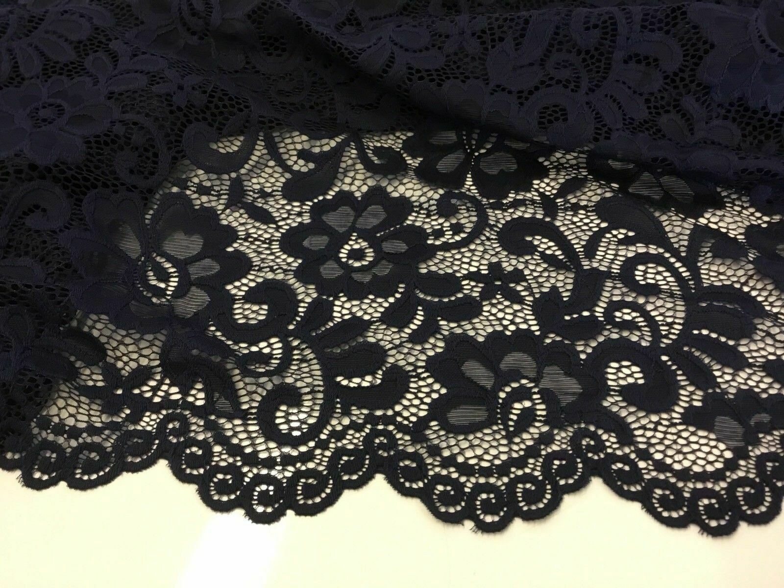 NEW Designer Navy Stretch Net Floral Lace Double Scalloped - Etsy UK