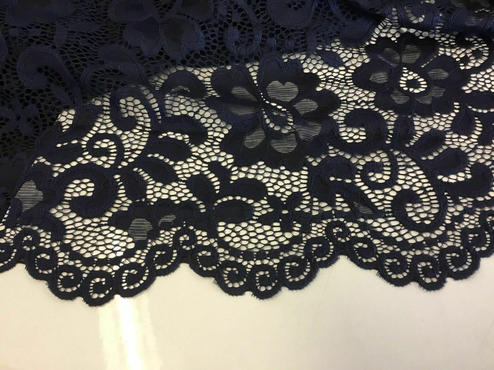 NEW Designer Navy Stretch Net Floral Lace Double Scalloped - Etsy UK