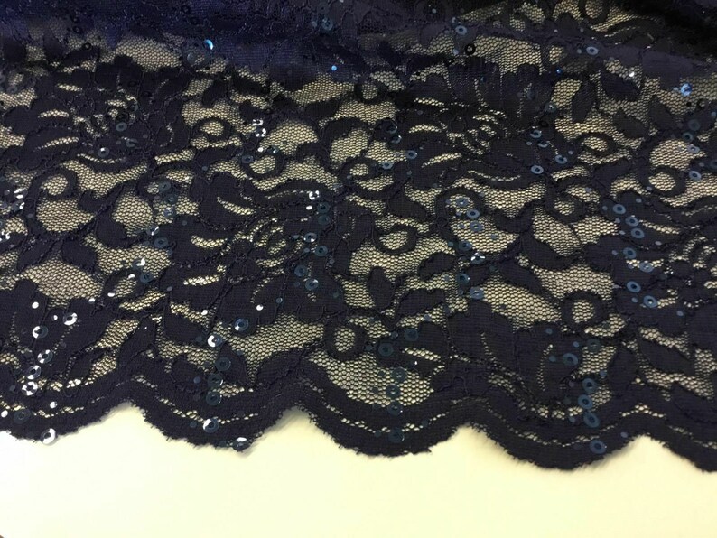 NEW Navy Corded Lace Fabric With Navy Sequins All Over 54" 136cm Lace ...