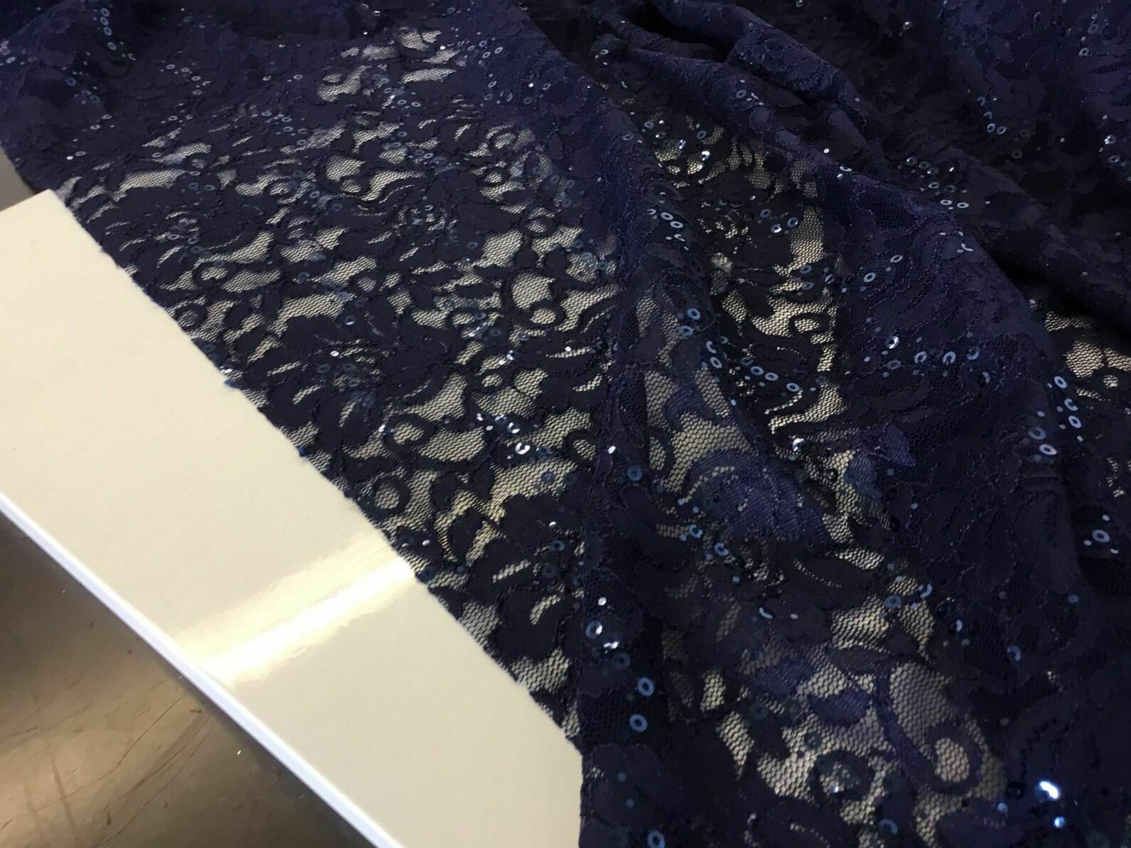 NEW Navy Corded Lace Fabric With Navy Sequins All Over 54" 136cm Lace ...