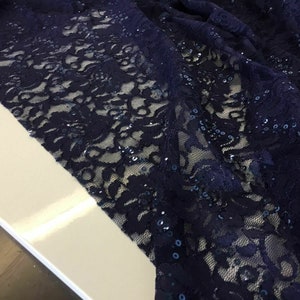 NEW Navy Corded Lace Fabric With Navy Sequins All Over 54" 136cm Lace ...