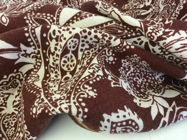 New Designer Brown Ivory 100% Wool Crepe Large Print Fabric Seen on ...