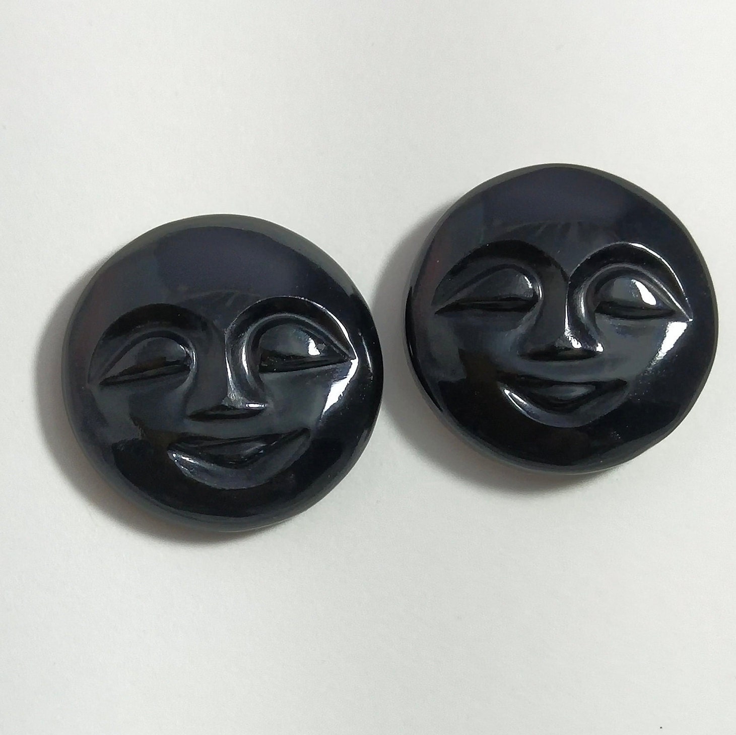 Natural Black Onyx Moon Face Man in the Moon Face Handmade Carved ...